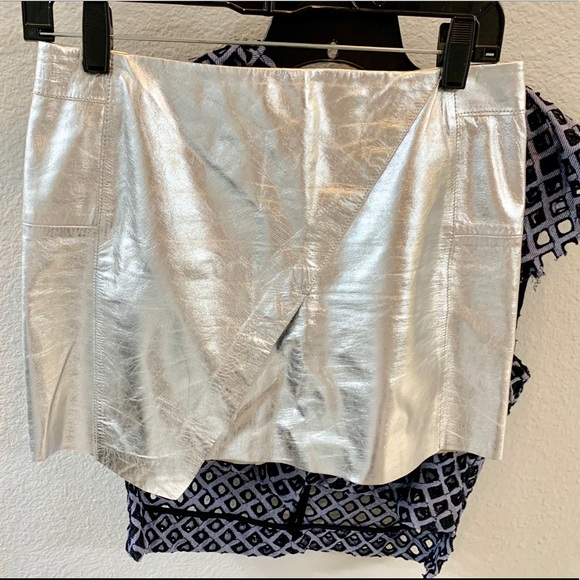 H&M | Skirts | Hm Special Collection Faux Silver Leather Mini Skirt ...